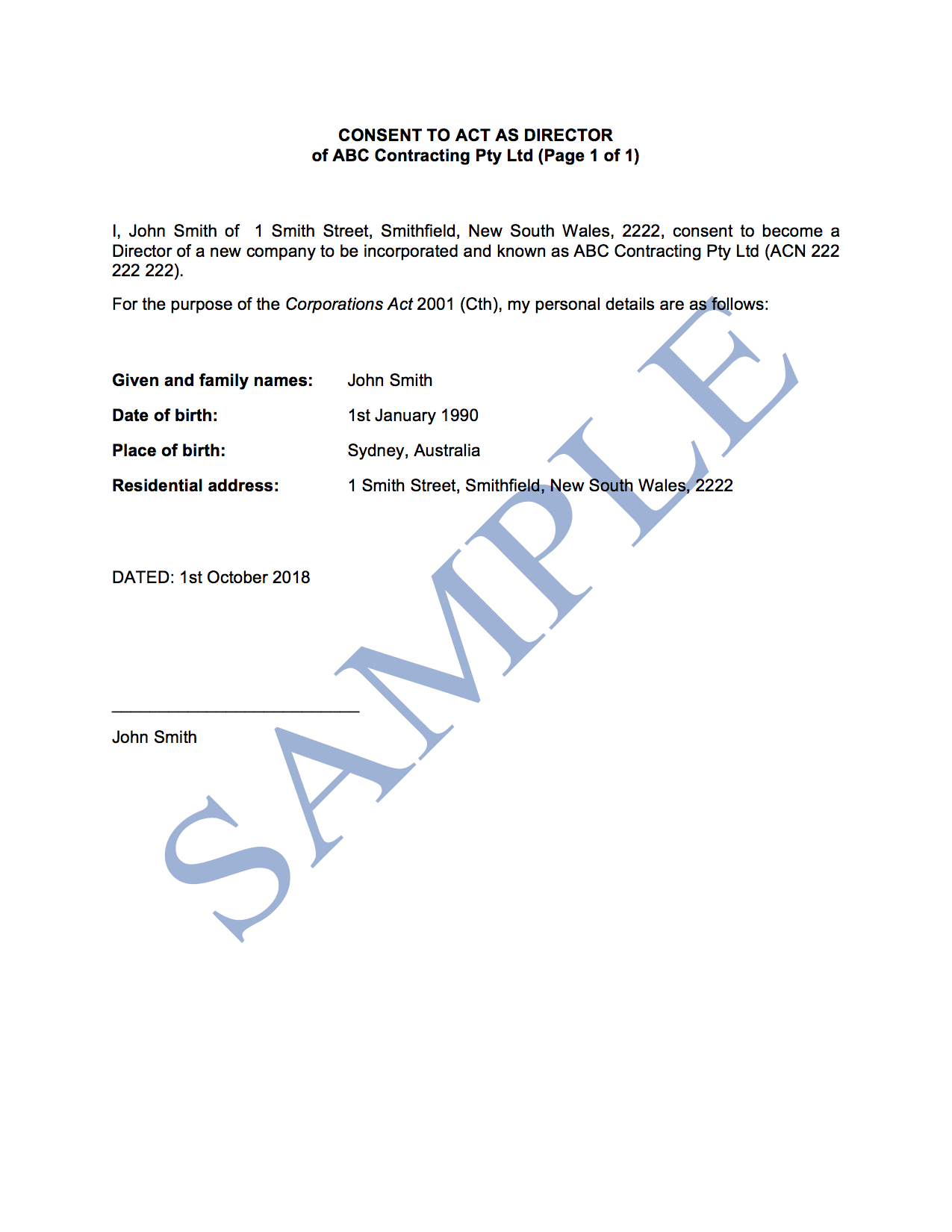 Consent To Act As A Director Free Template Sample Lawpath